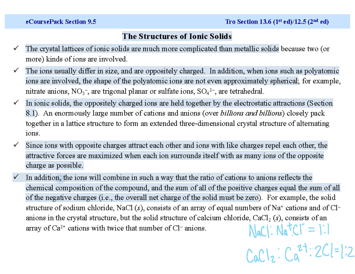 Ionic Solid Structures: NaCl, ZnS, and CsCl Overview (CHEM 101) - Studocu
