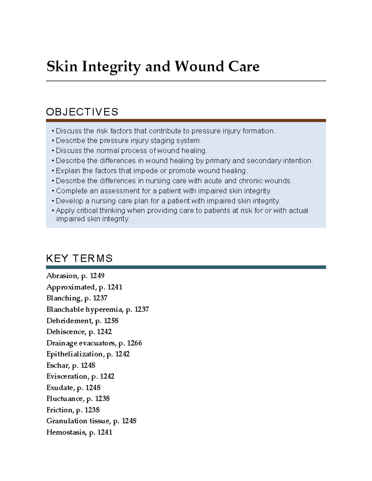 Fundamentals of Nursing - Ch. 48 Skin Integrity and Wound Care - RN ...