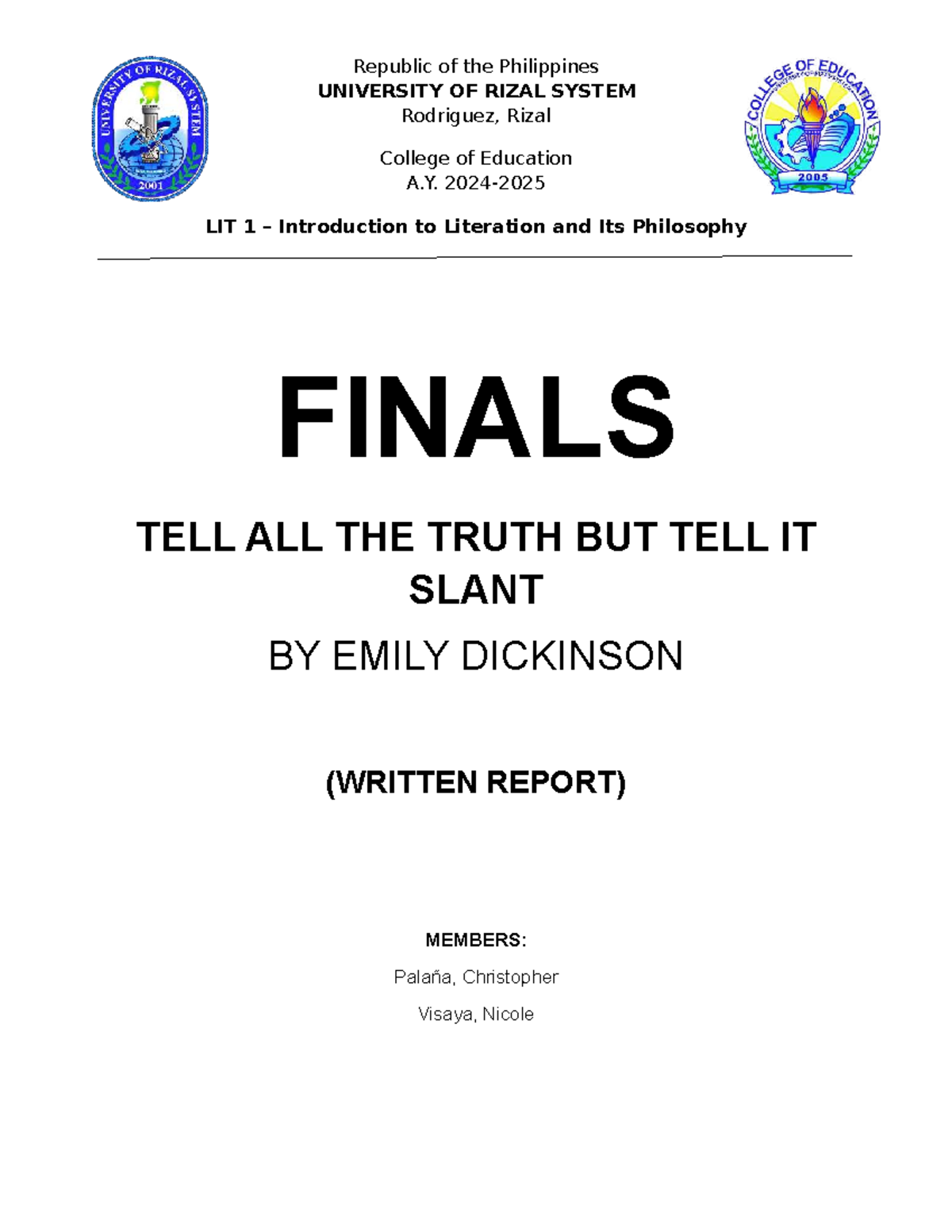 LIT 1 Final Report: Analyzing Emily Dickinson's "Tell All the Truth ...