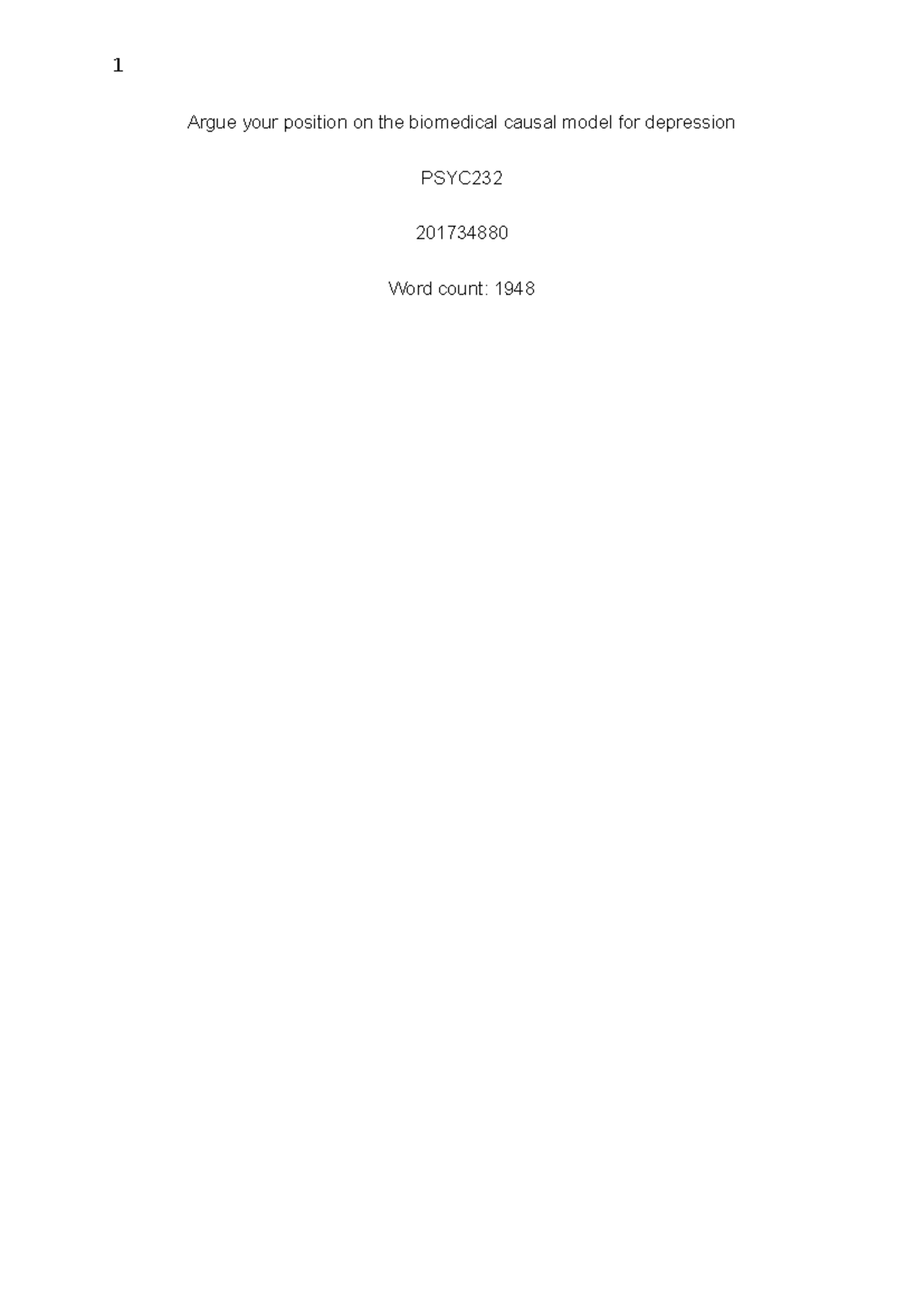 PSYC232 position paper - Argue your position on the biomedical causal ...