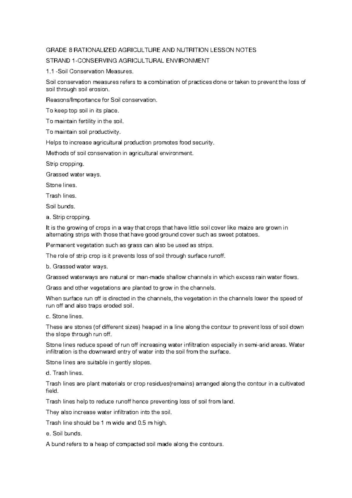 Grade 8 Agriculture & Nutrition Lesson Notes: Soil Conservation & Food ...
