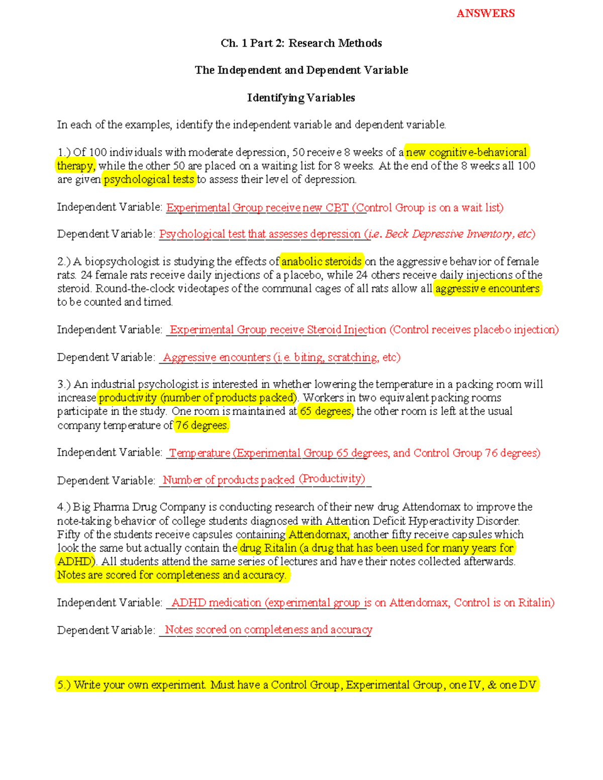 Research Methods IV & DV Worksheet Answers: Ch. 1 Part 2 Analysis - Studocu