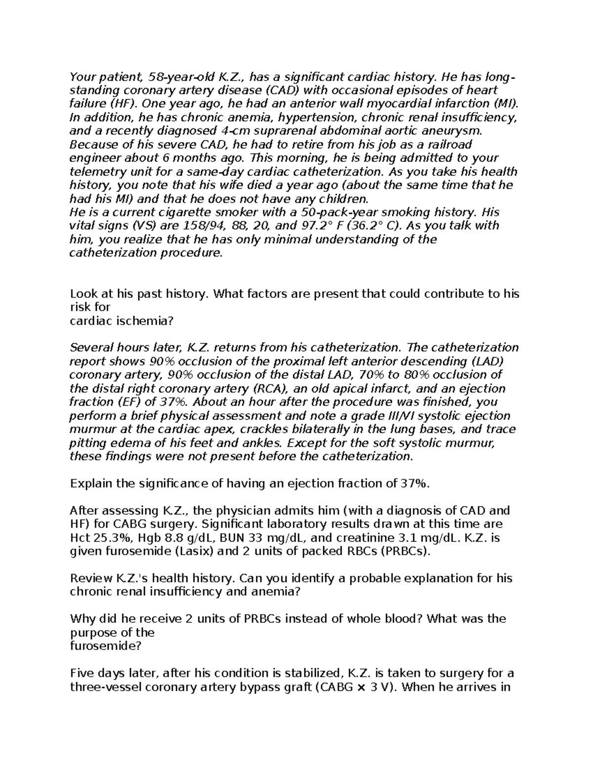 CABG Case Study: Analyzing a Complex Cardiac Patient Profile - Studocu