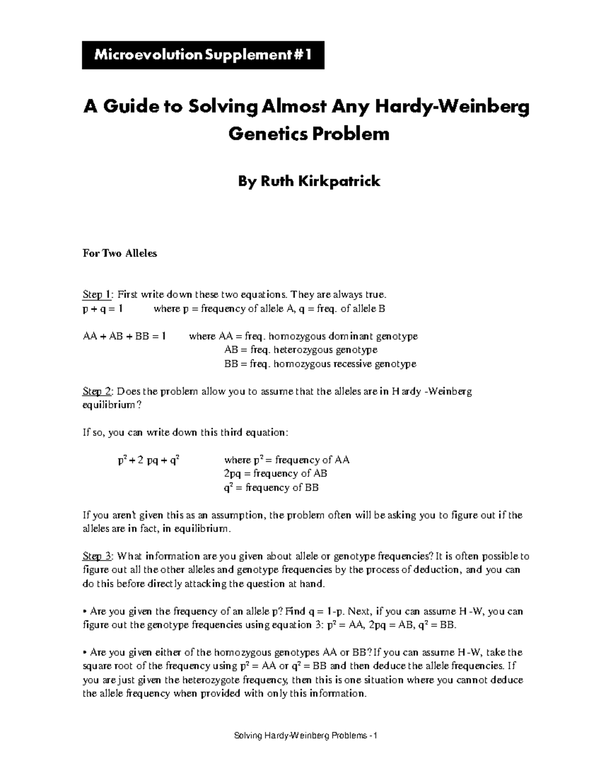 Hardy-Weinberg Equilibrium Problem-Solving Guide (Supplemental) - Studocu