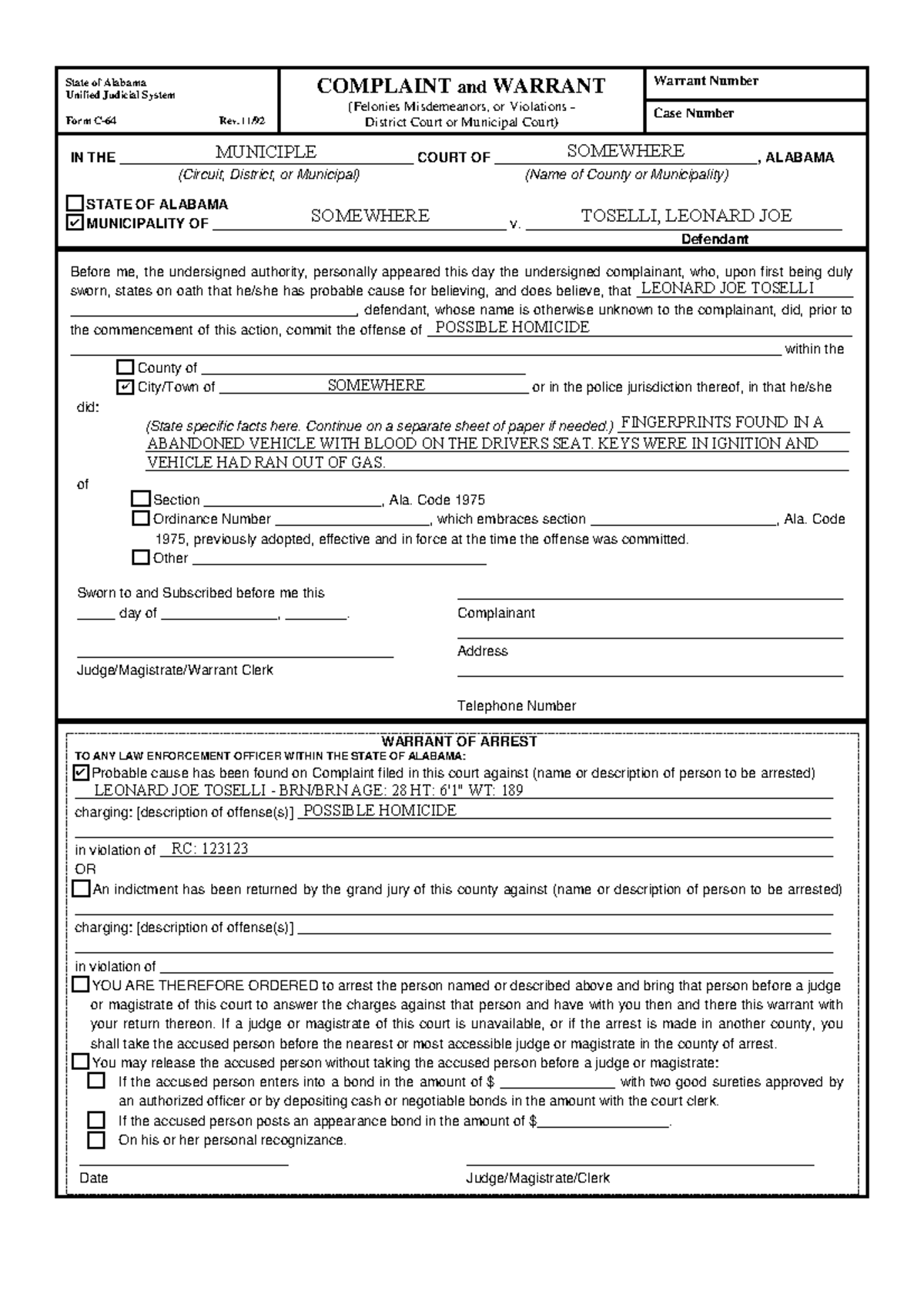 Complaint and Warrant for Felonies & Misdemeanors - C-64 Form - Studocu