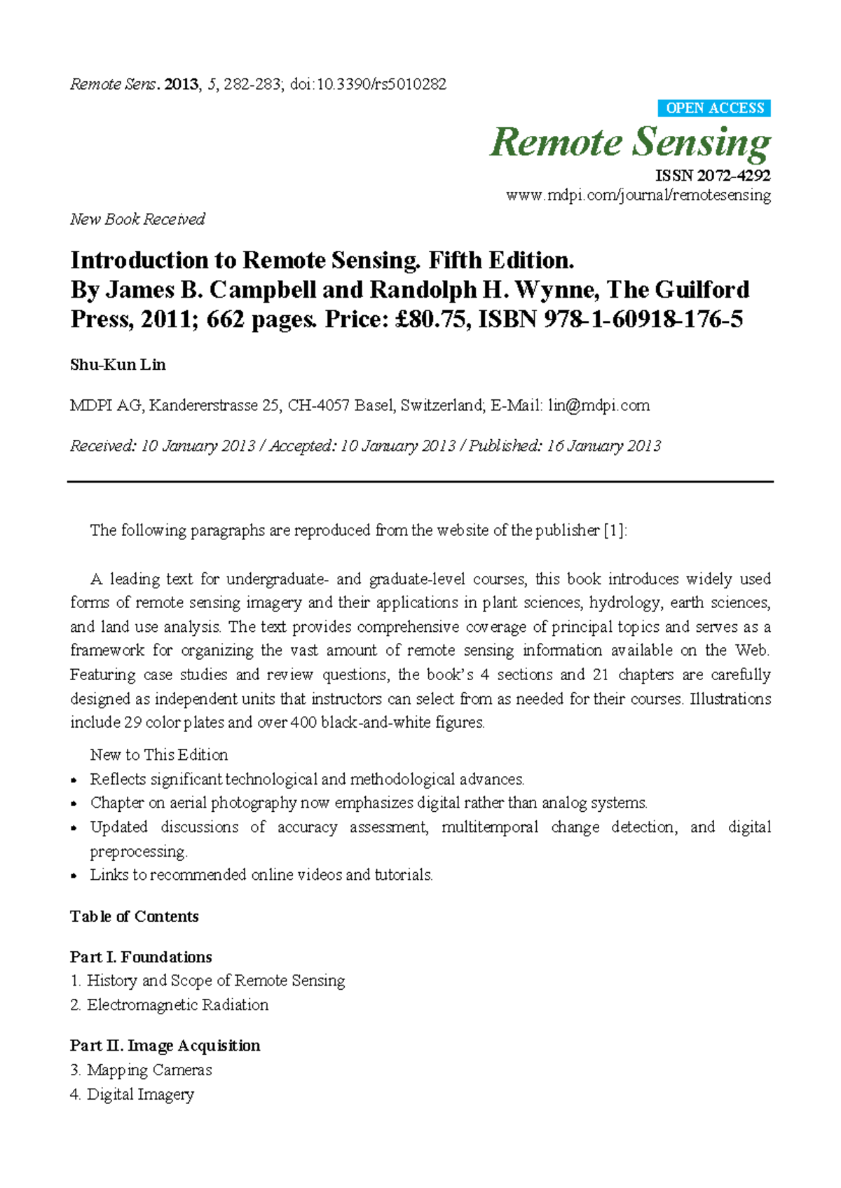 Introduction to Remote Sensing (5th Ed): Key Topics & Advances - Studocu