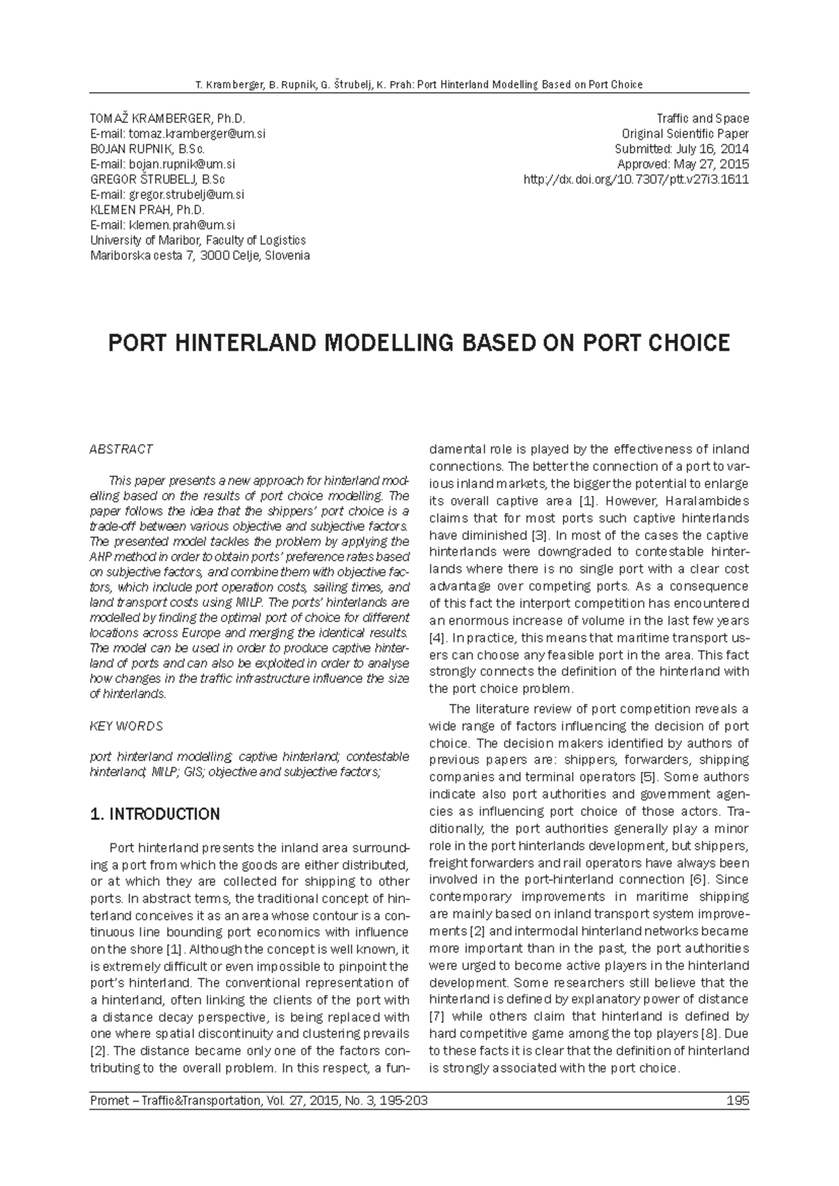 Port Hinterland Modelling Based on Port Choice: A New Approach - Studocu