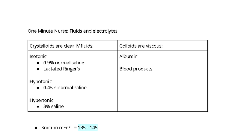 Fluids and Electrolytes Lecture Notes: Key Concepts & Interventions ...