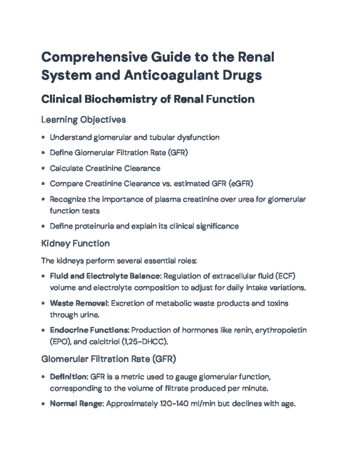 Clinical Biochemistry of Renal Dysfunction & Anticoagulant Drugs Guide ...