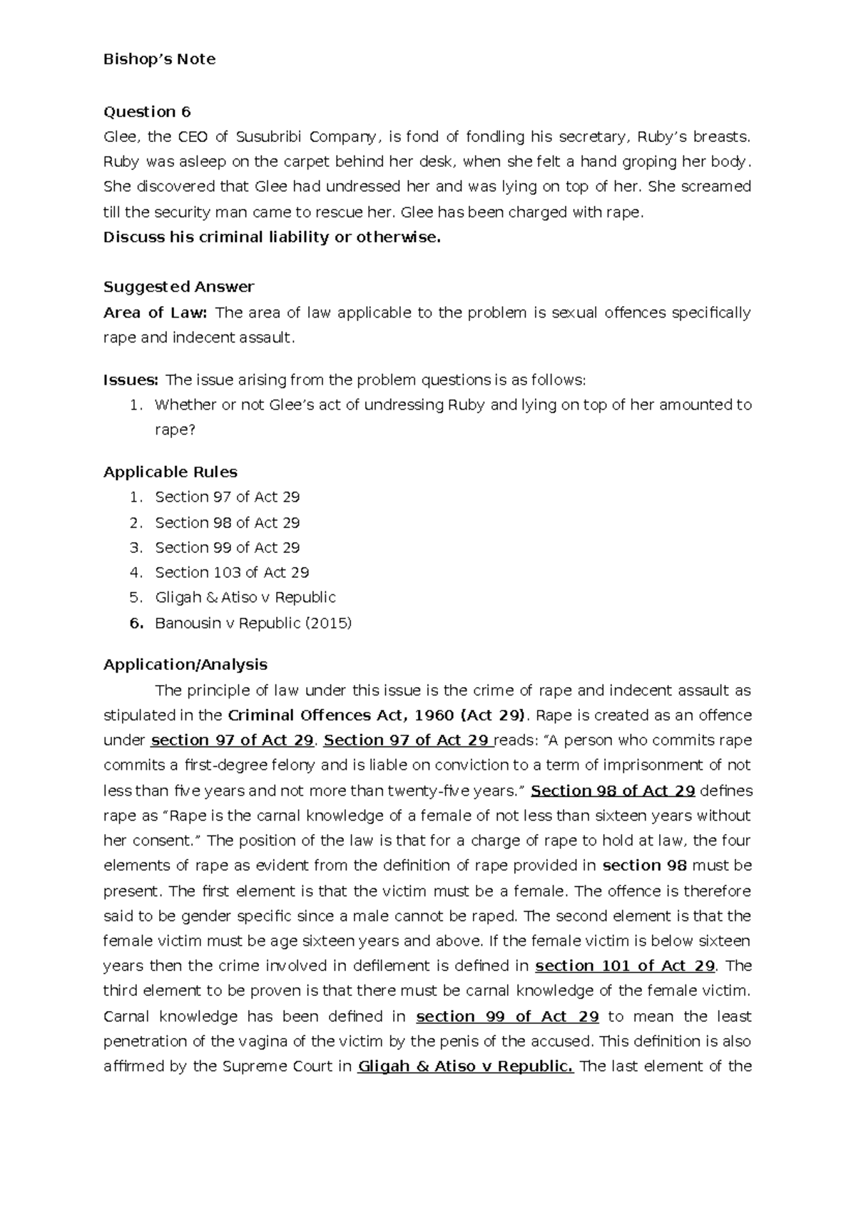 Sexual Offences Analysis: Rape & Indecent Assault (Law 101) - Studocu