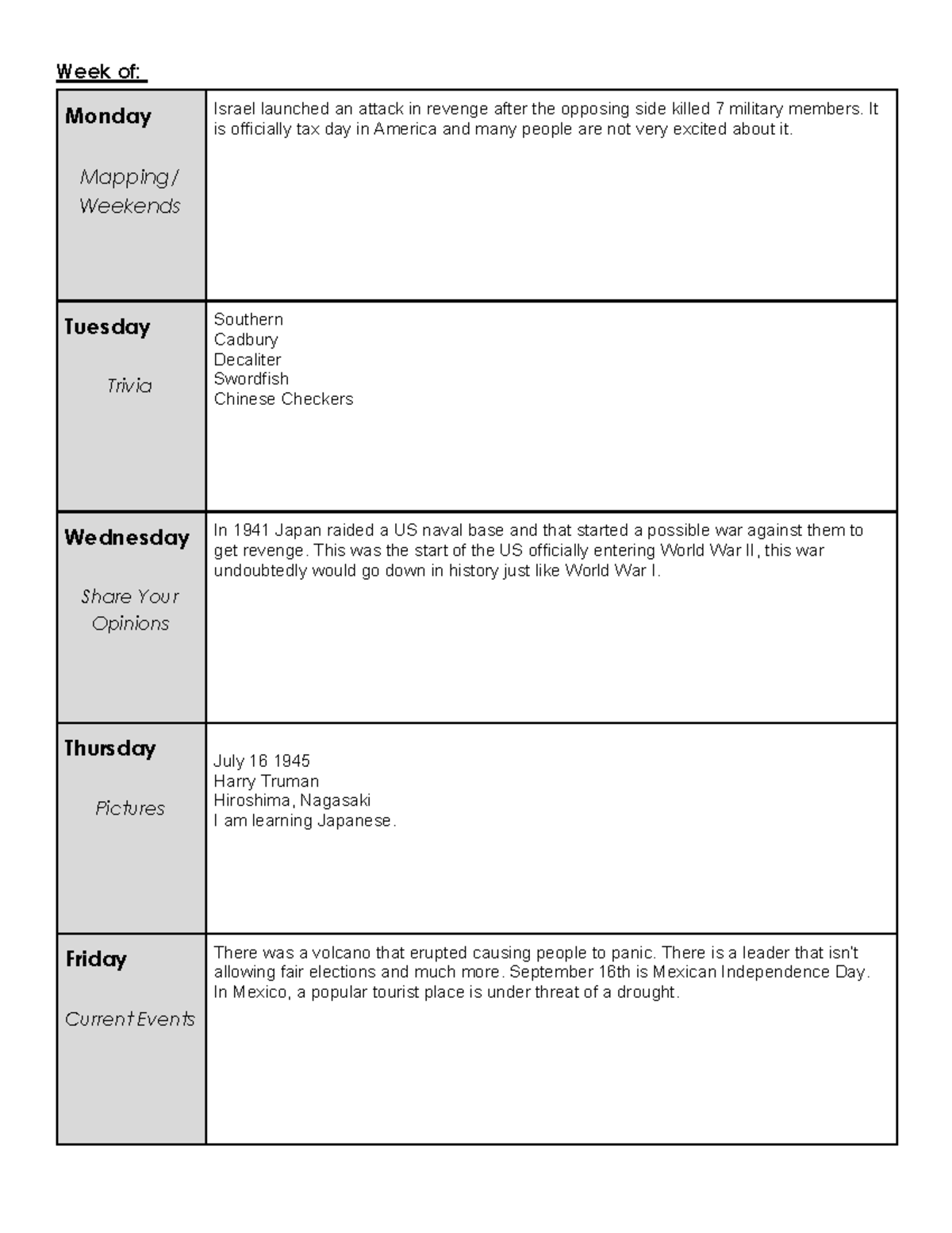 Social Studies Bell Ringers: Current Events & Historical Insights - Studocu