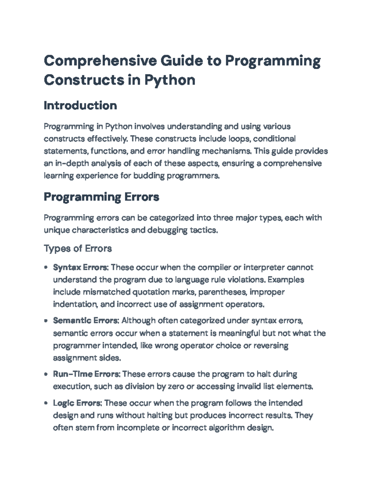 Comprehensive Guide to Python Programming Constructs and Errors ...