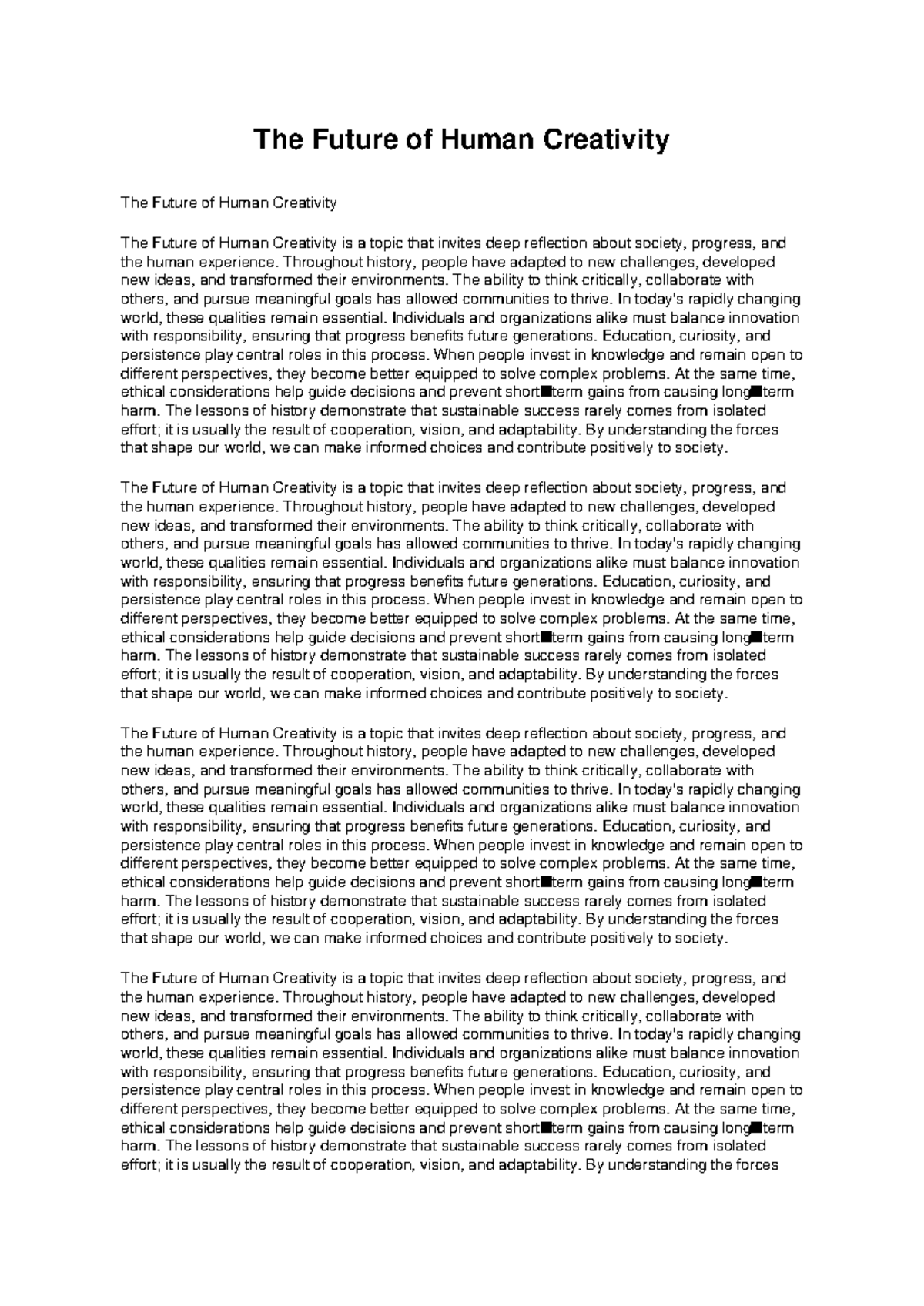 The Future of Human Creativity: Insights on Progress and Society - Studocu