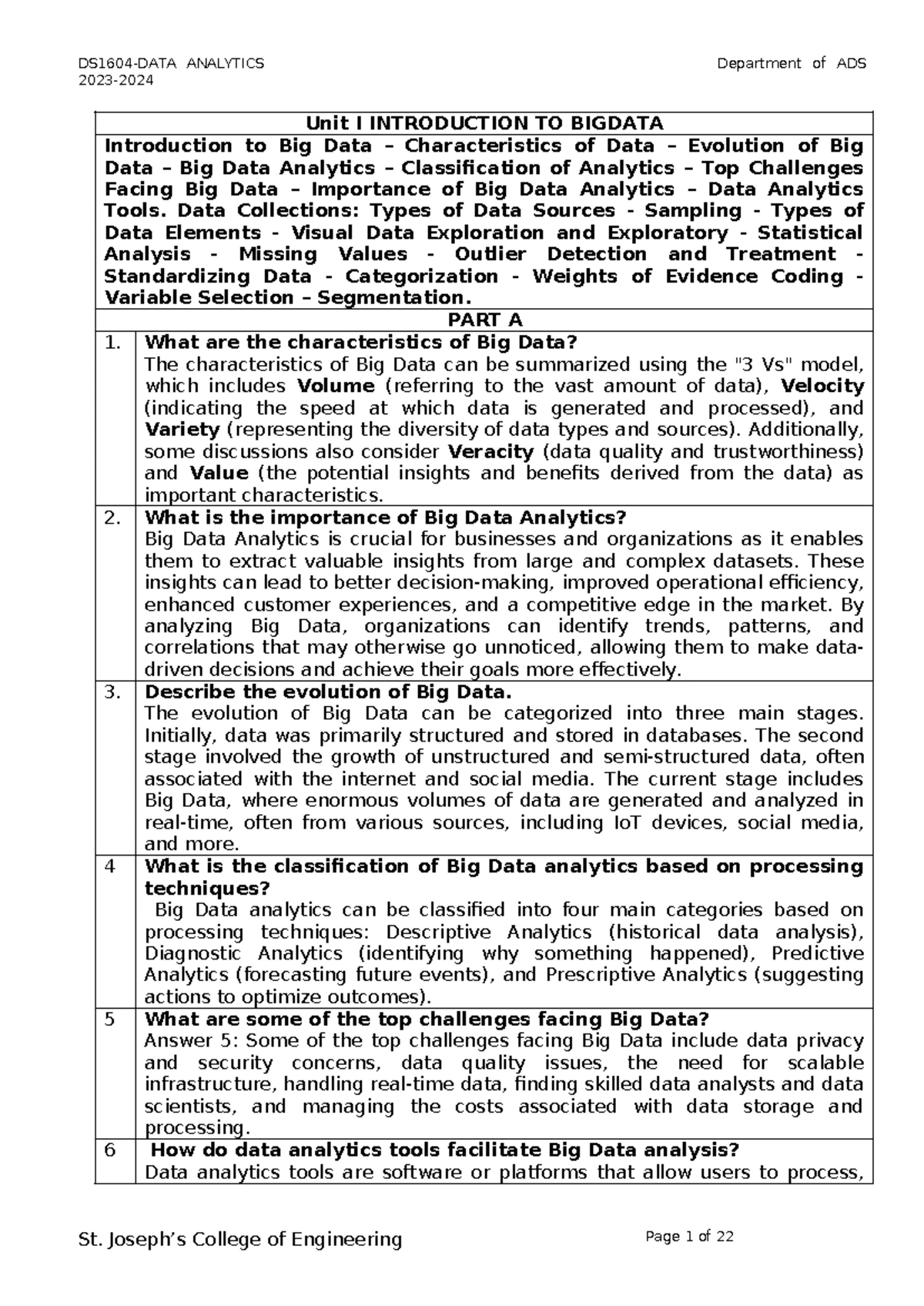 UNIT 2 - data analytics - Unit II DESCRIPTIVE DATA ANALYTICS Types of ...
