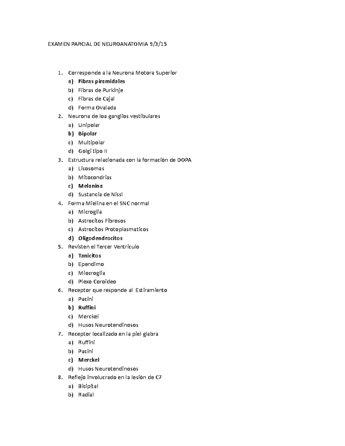Primer parcial de neuroanatomia - EXAMEN PARCIAL DE NEUROANATOMIA 9/3 ...