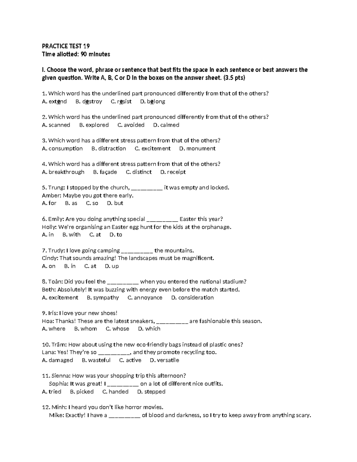 TEST 19 - English Language Practice Test - Studocu