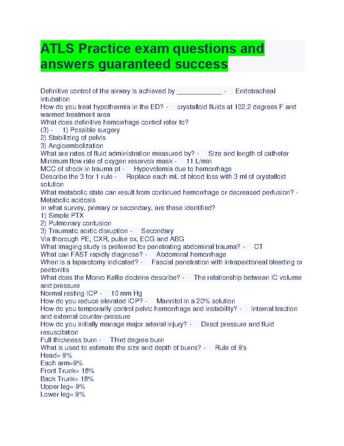 ATLS Practice Exam Q&A: Strategies for Guaranteed Success - Studocu