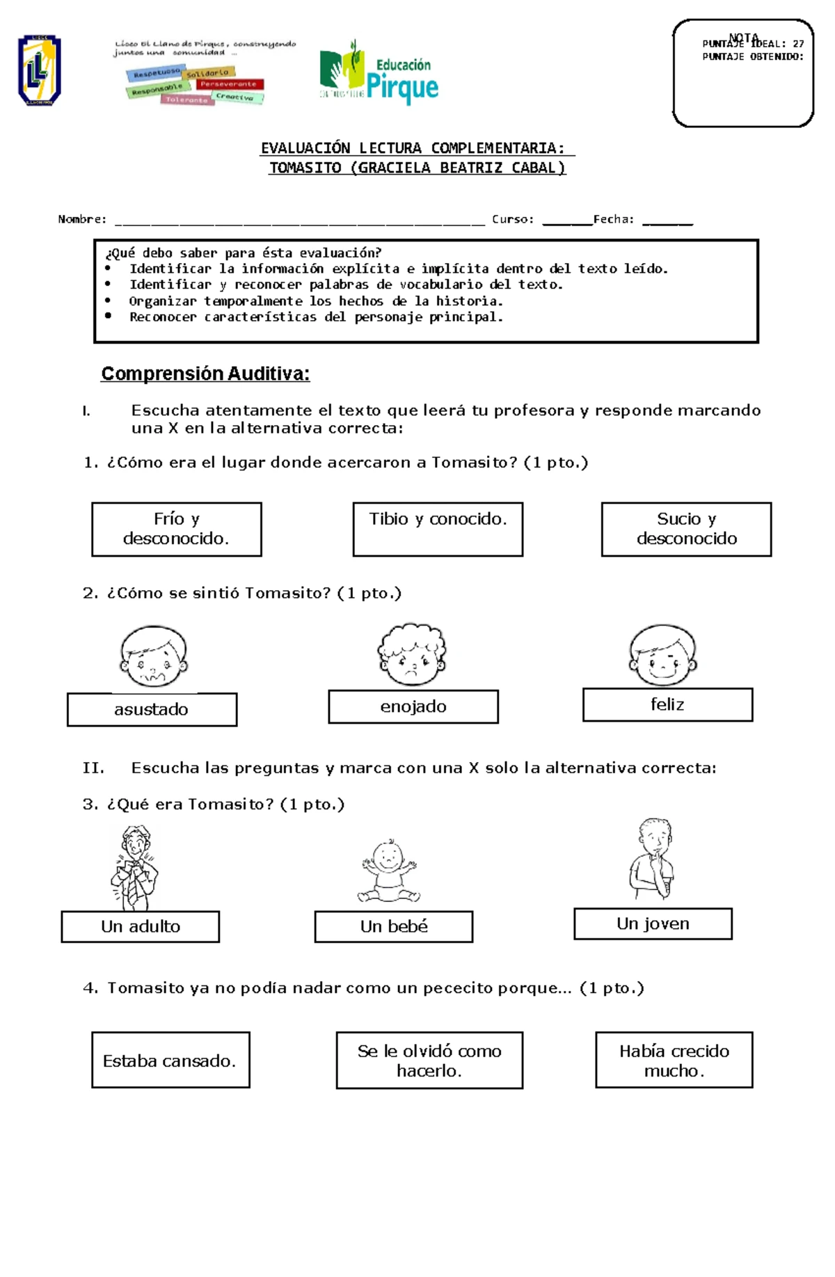 Prueba DE Matilda Alumnos - PRUEBA DEL LECTURA COMPLEMENTARIA: MATILDA 5° BASICO NOMBRE: - Studocu