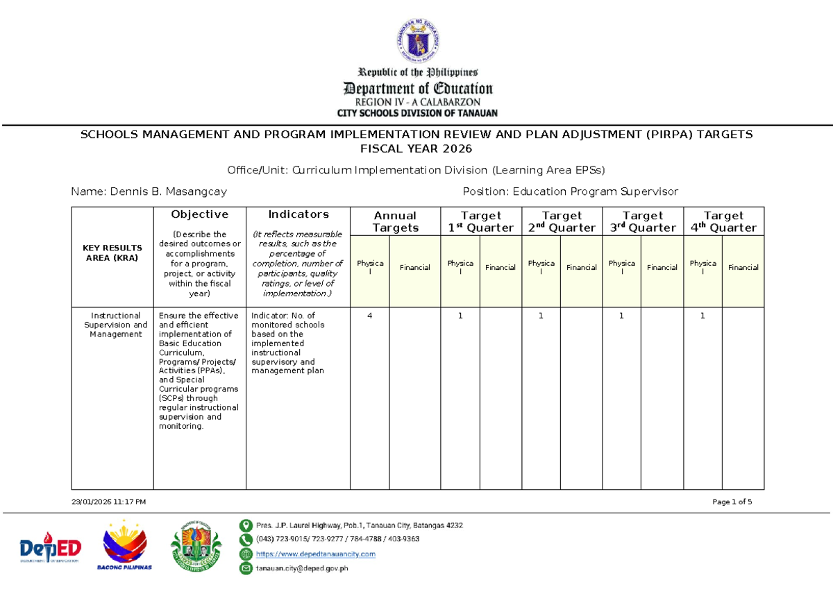 PIRPA Targets Review & Plan Adjustment for FY 2026 - Curriculum ...