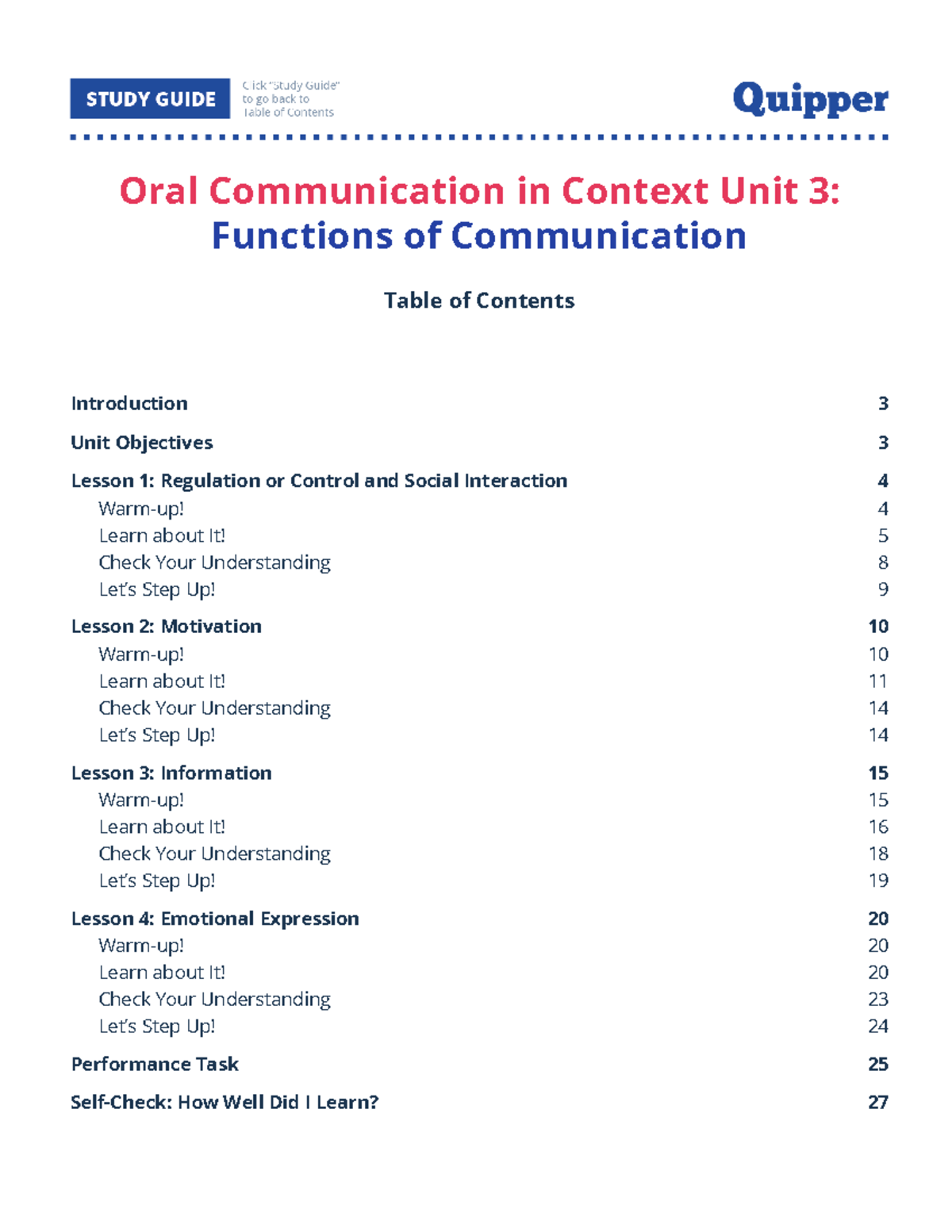 Functions of Communication in Oral Context: Unit 3 Overview - Studocu