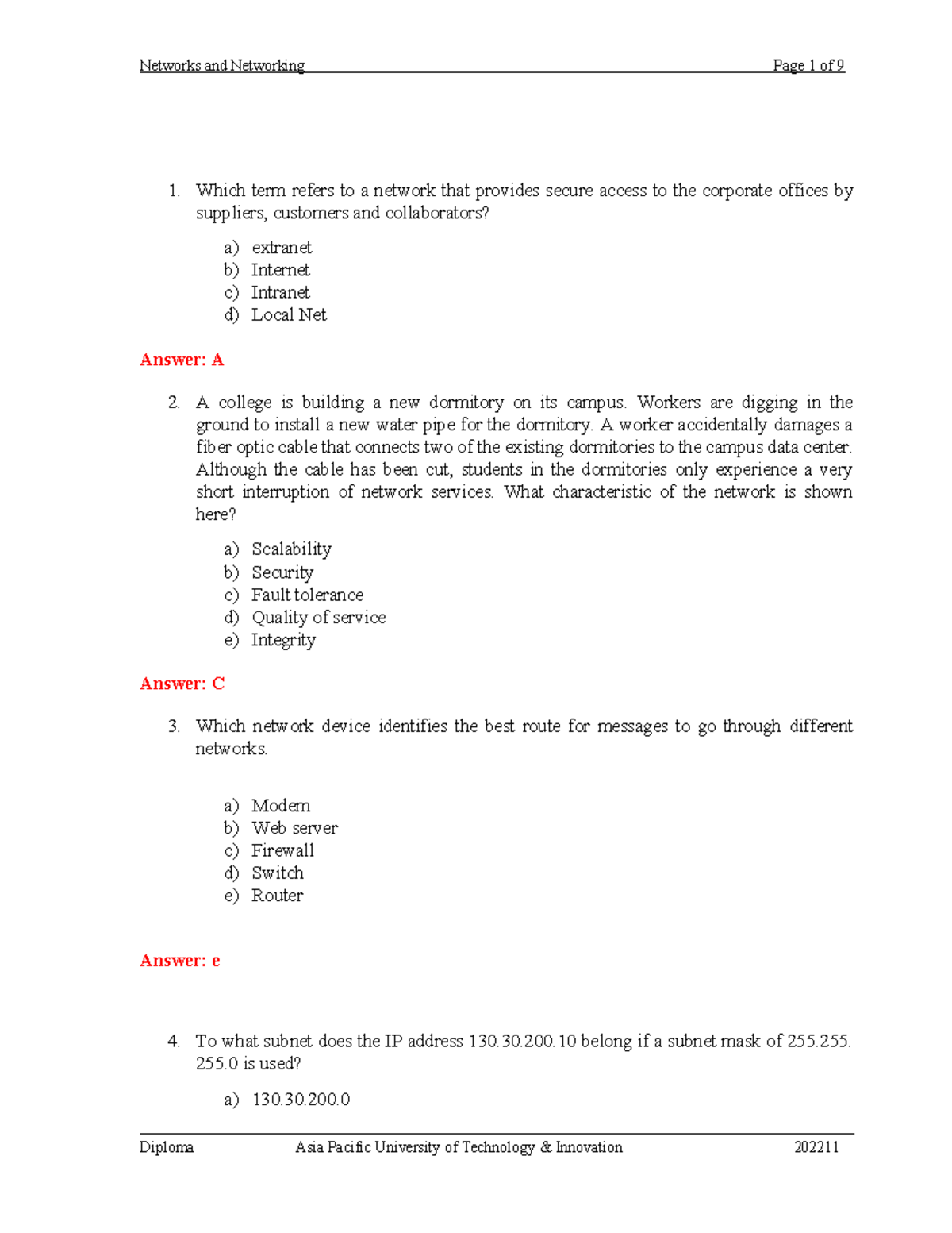 Networking and Protocols: Final Exam Review Questions (202211) - Studocu