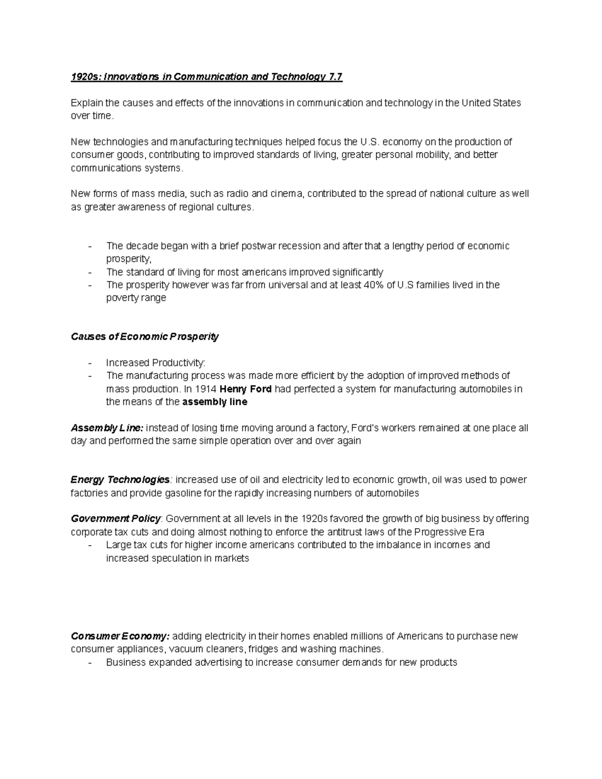 Innovations in Communication and Technology in the 1920s (7.9) - Studocu