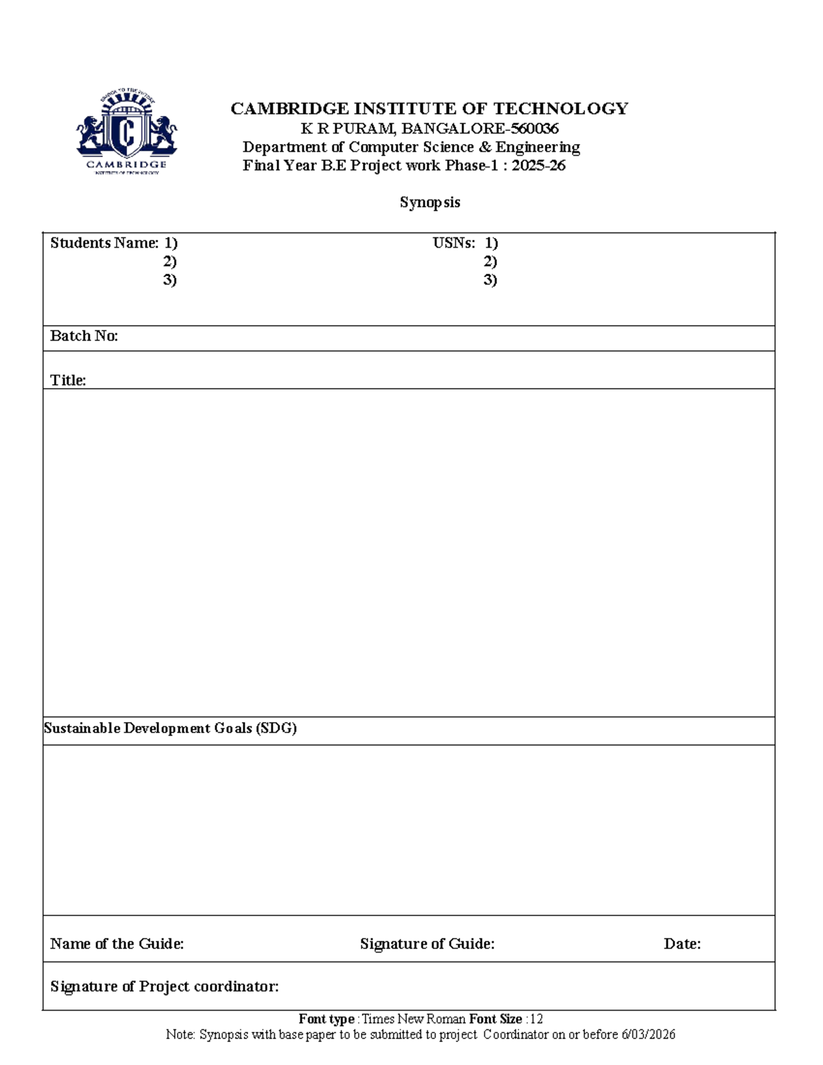 Synopsis Format-25-26(EVEN) - CAMBRIDGE INSTITUTE OF TECHNOLOGY K R ...