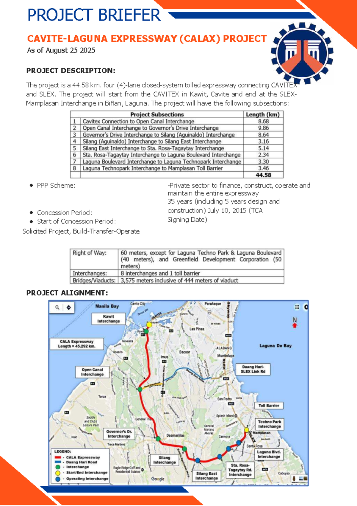 CALAX Project Brief: 44.58 km Expressway Overview (PPP) - Studocu