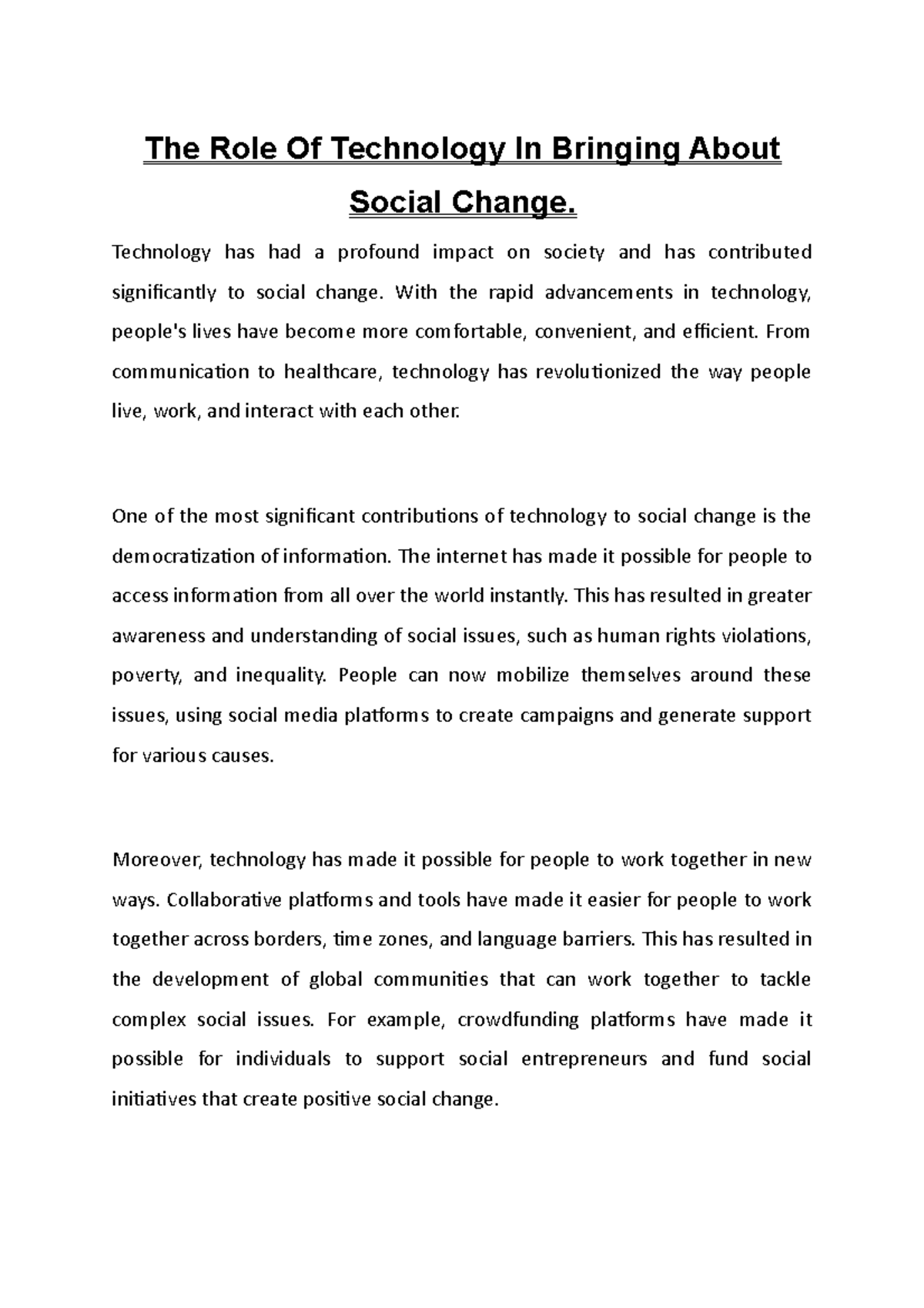 The Role Of Technology In Bringing About Social Change - Technology has ...