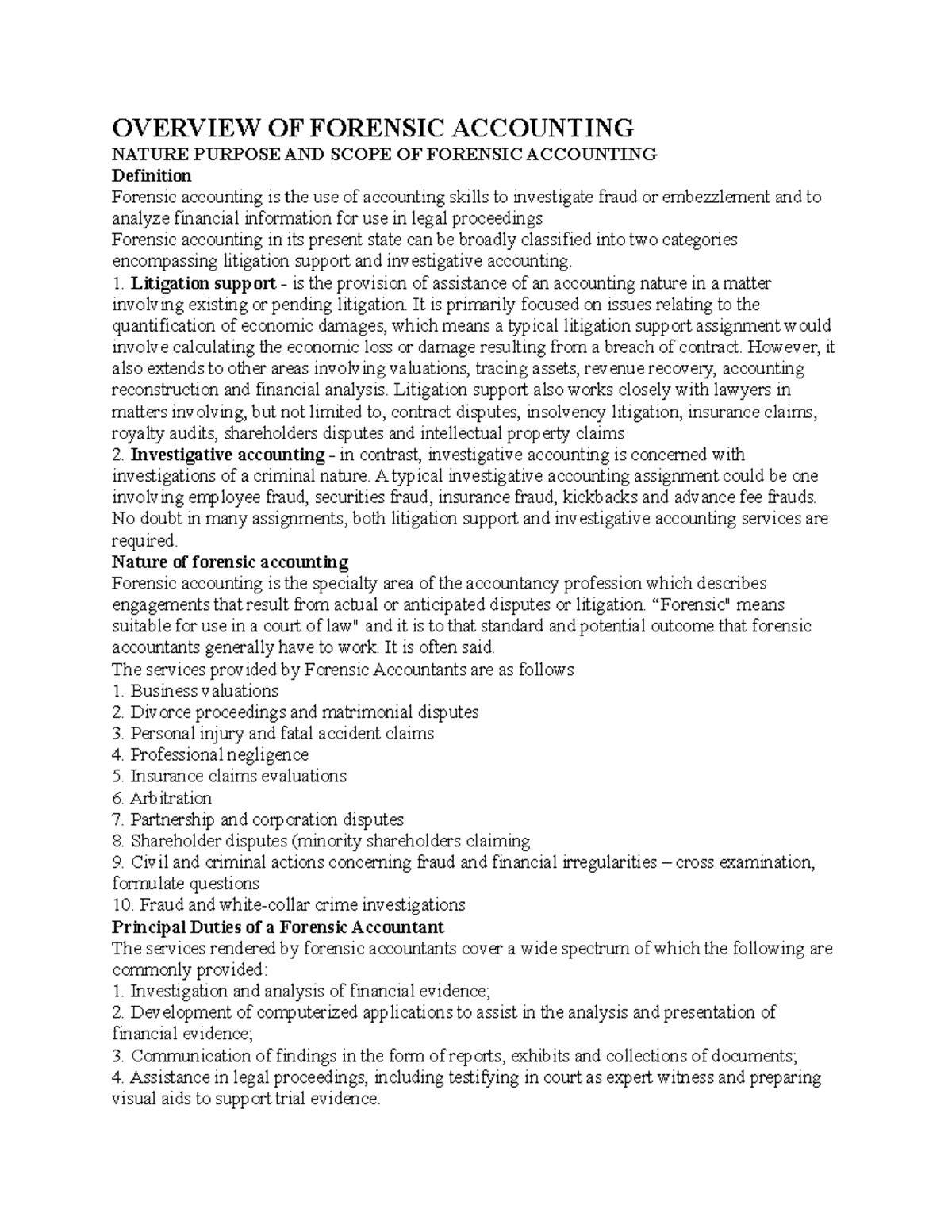 Forensic Accounting Overview - Study Material for Students - Studocu