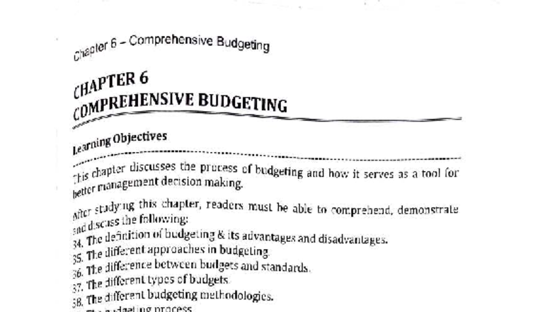Chapter 6: Comprehensive Budgeting - Key Concepts and Methodologies ...
