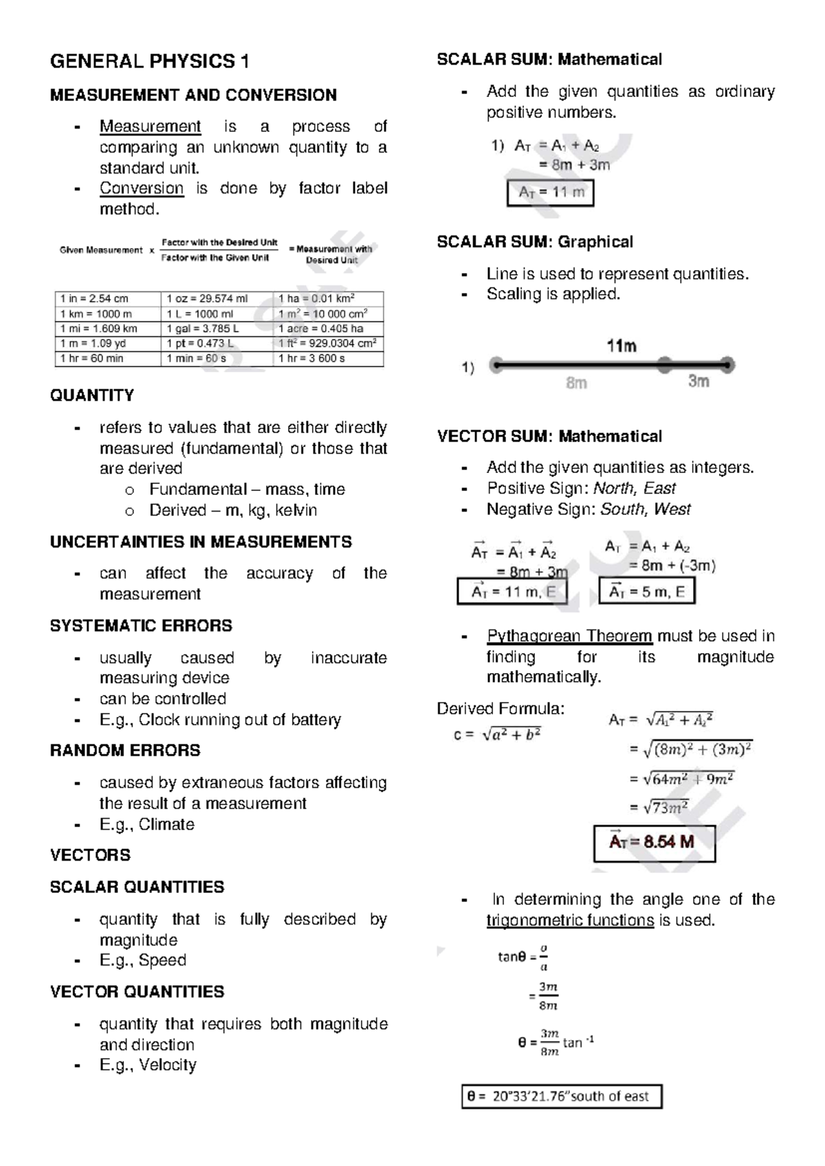 SCALAR & VECTOR SUM: General Physics 1 Measurement & Conversion Review ...