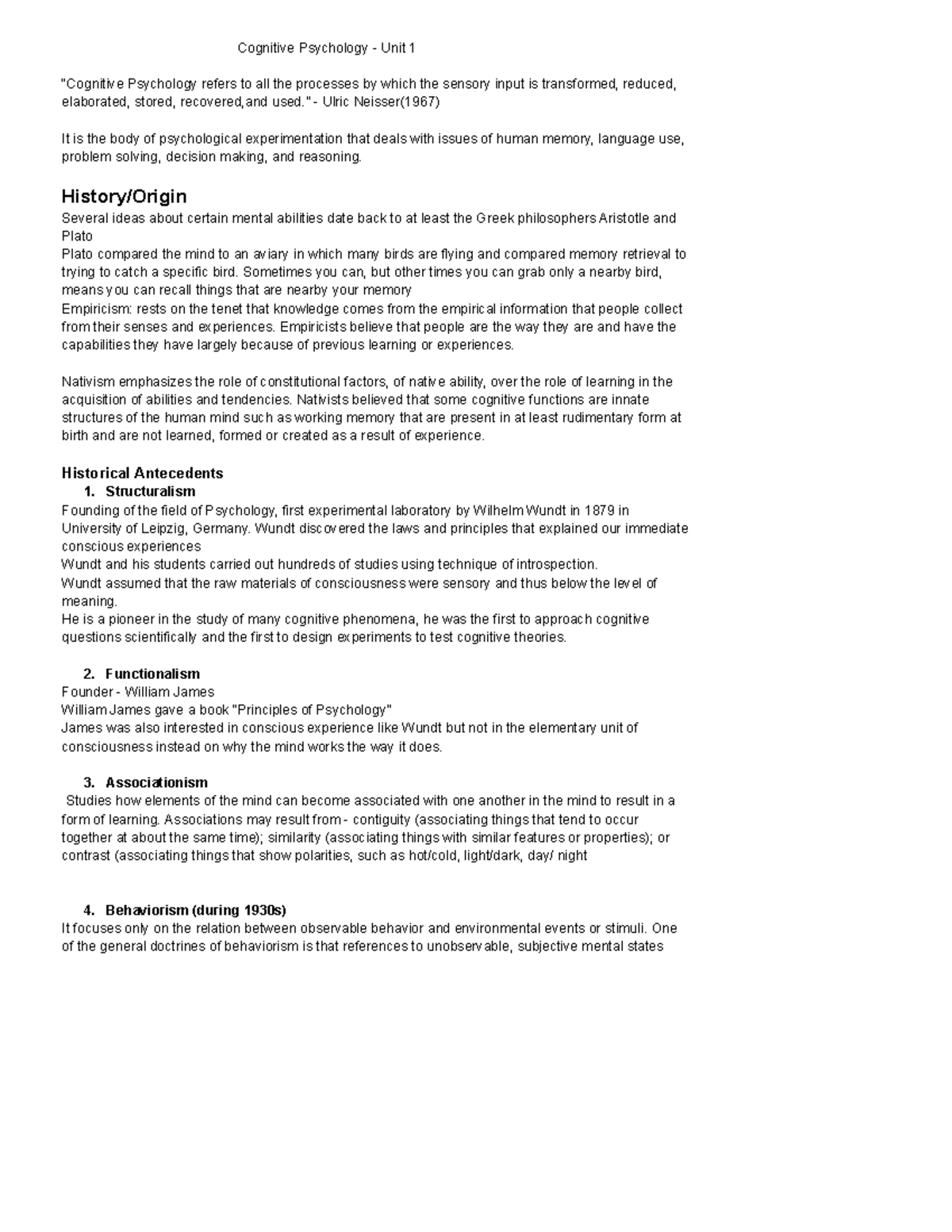Unit 1 notes Cognitive Psychology - Google Docs - Cognitive Psychology ...