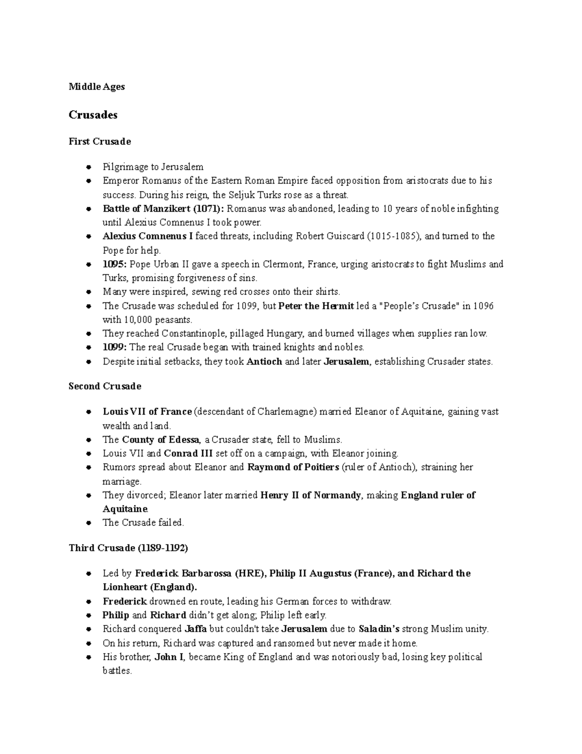 Middle Ages Study Guide - Middle Ages Crusades First Crusade Pilgrimage ...
