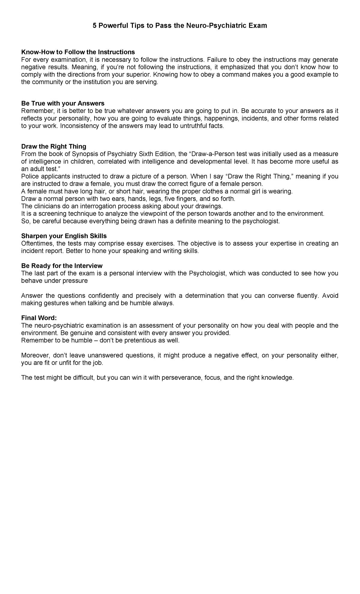 5 Essential Tips for Success in the Neuro-Psychiatric Exam - Studocu