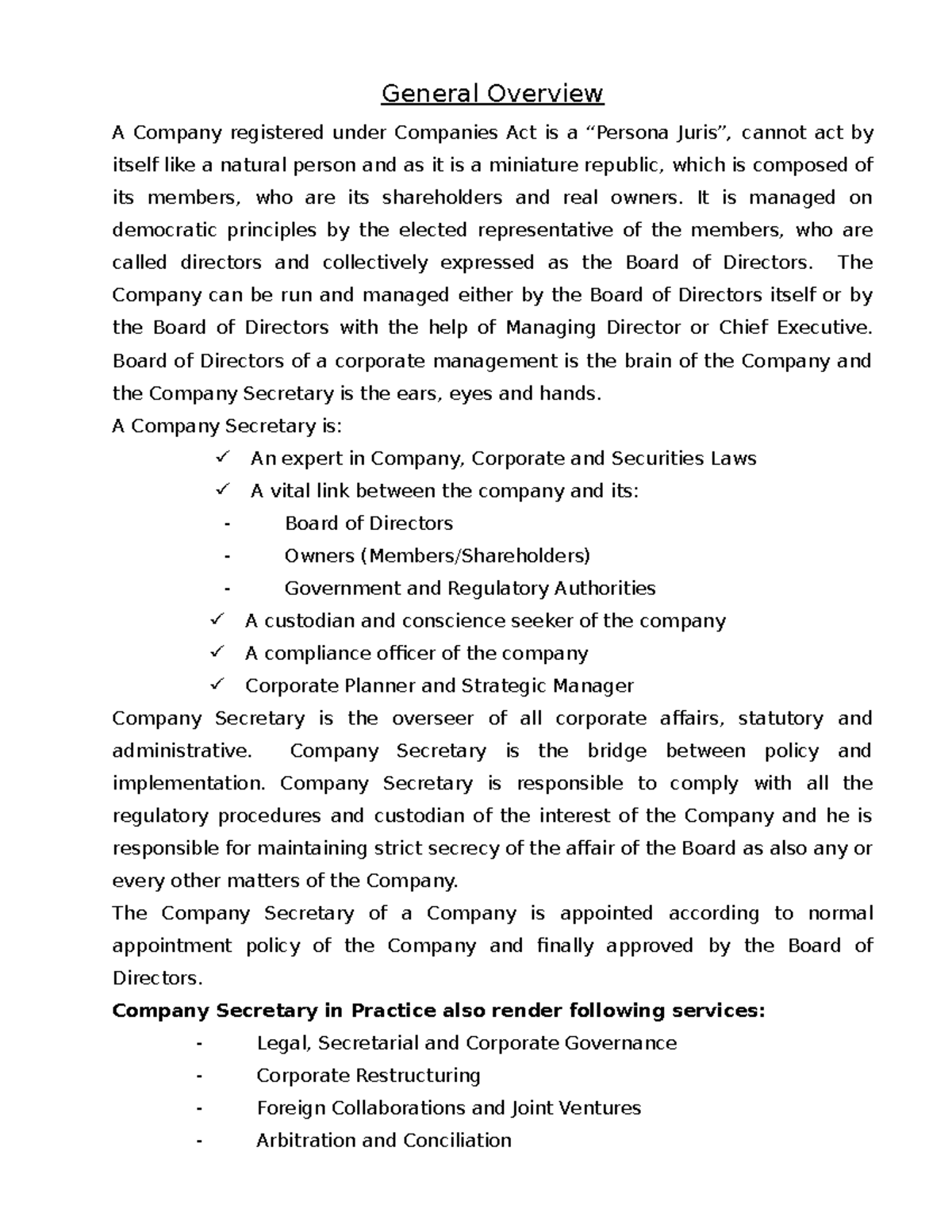 302 - Company Secretarial Practice (Lecture Notes Overview) - Studocu