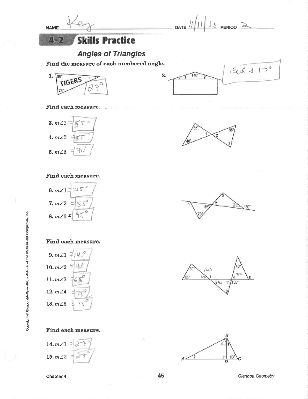 Geometry 2 Skills practice angles of triangles answer key - Studocu