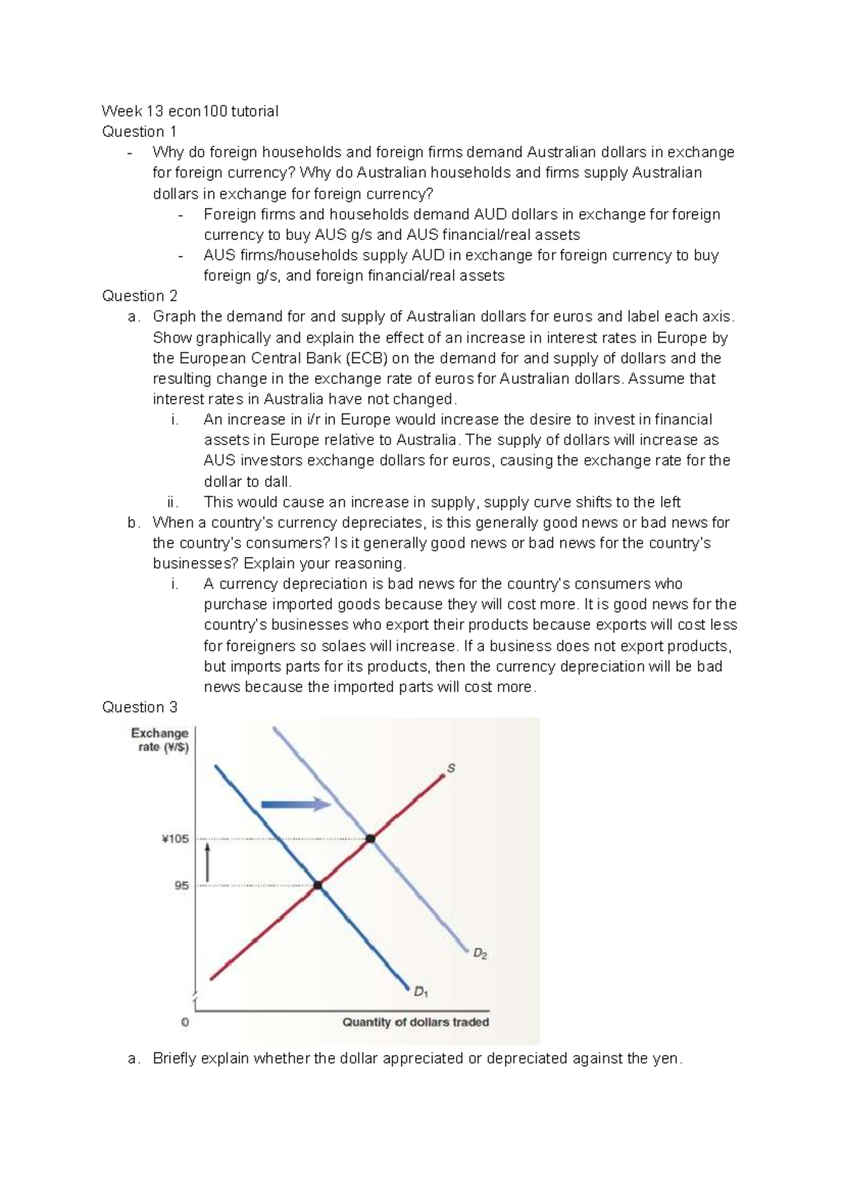 Week 13 ECON100 Tutorial: Exchange Rates and Currency Demand Analysis ...