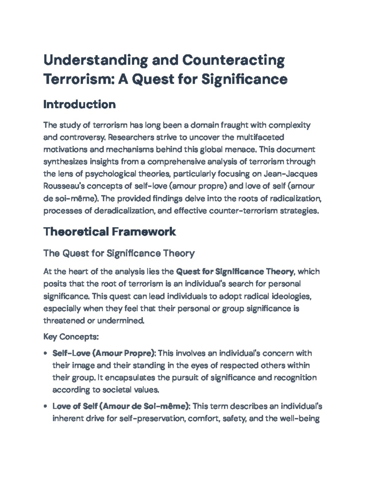 Understanding Terrorism: The Quest for Significance and Countermeasures ...