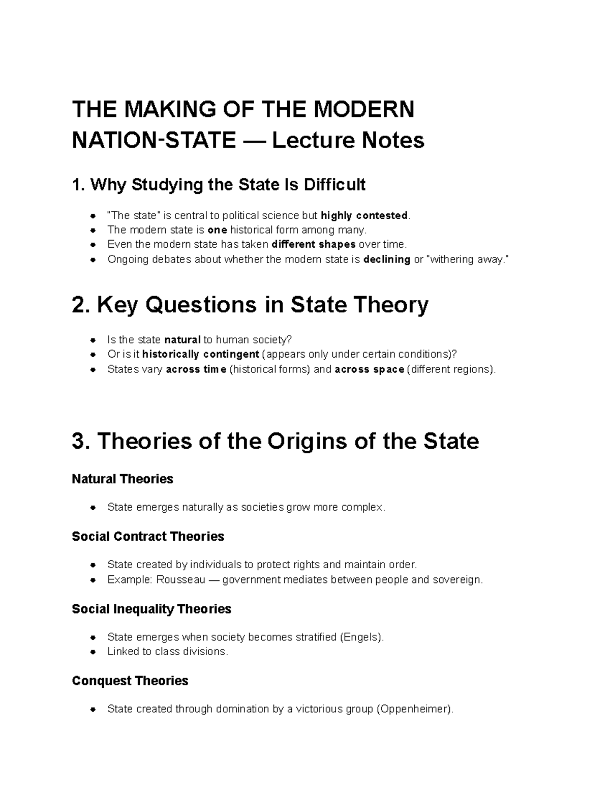 POSC 1000U Lecture Notes: The Making of the Modern State - Studocu