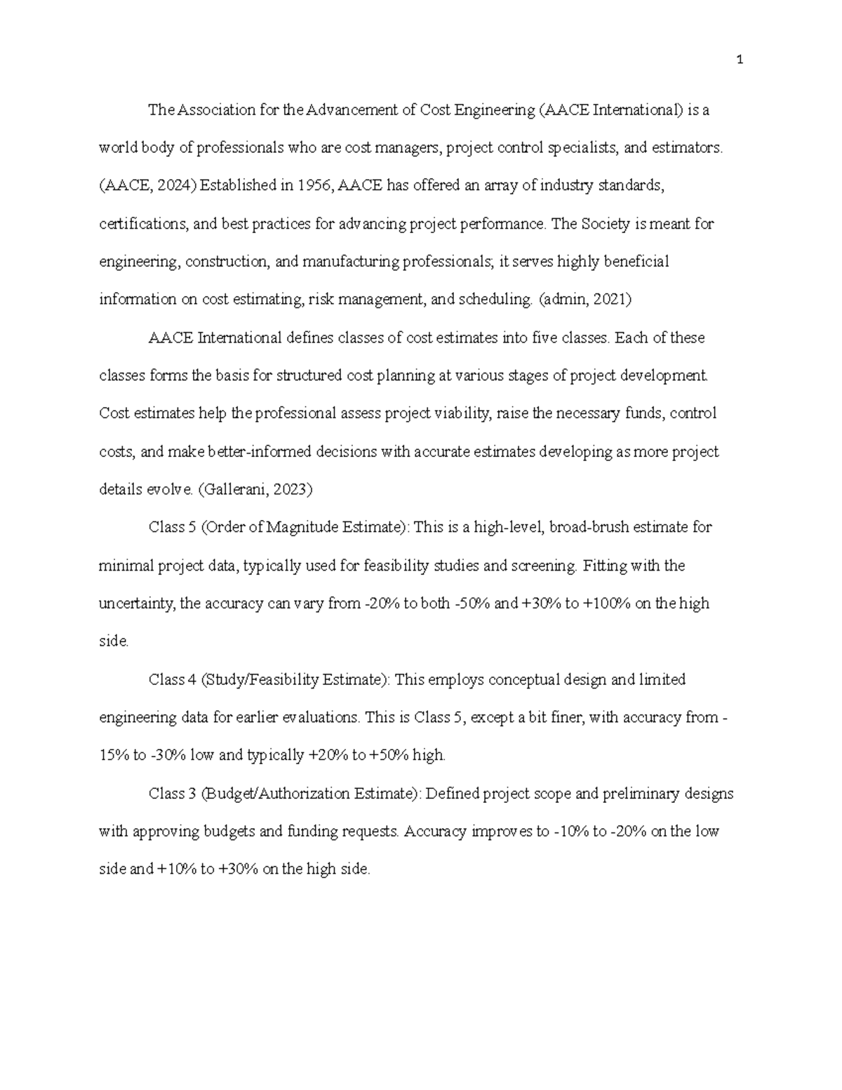 AACE 2024: Understanding Project Cost Estimation Classes and Practices ...