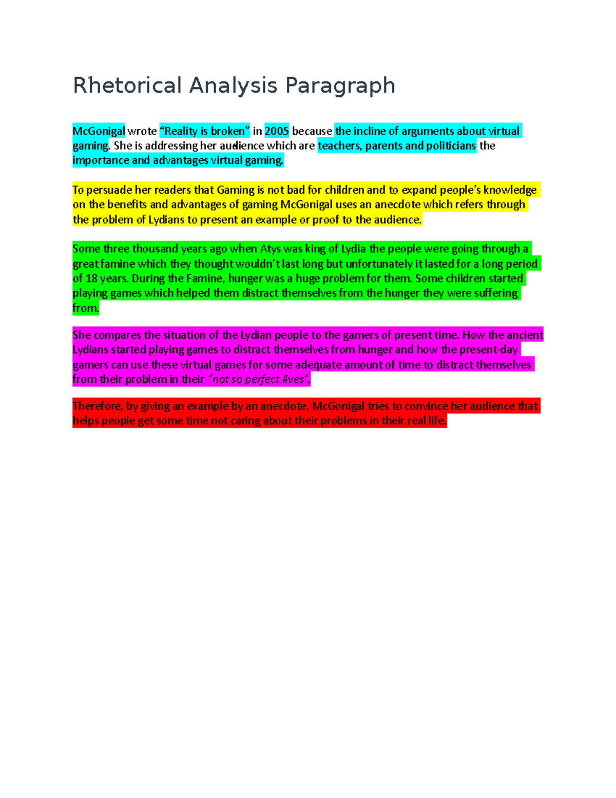 Rhetorical Analysis Paragraph - Rhetorical Analysis Paragraph McGonigal ...