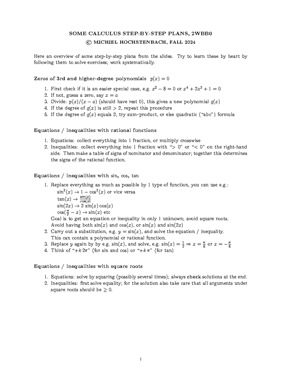 Step-by-Step Plans for Calculus Concepts - 2WBB0 - Studeersnel