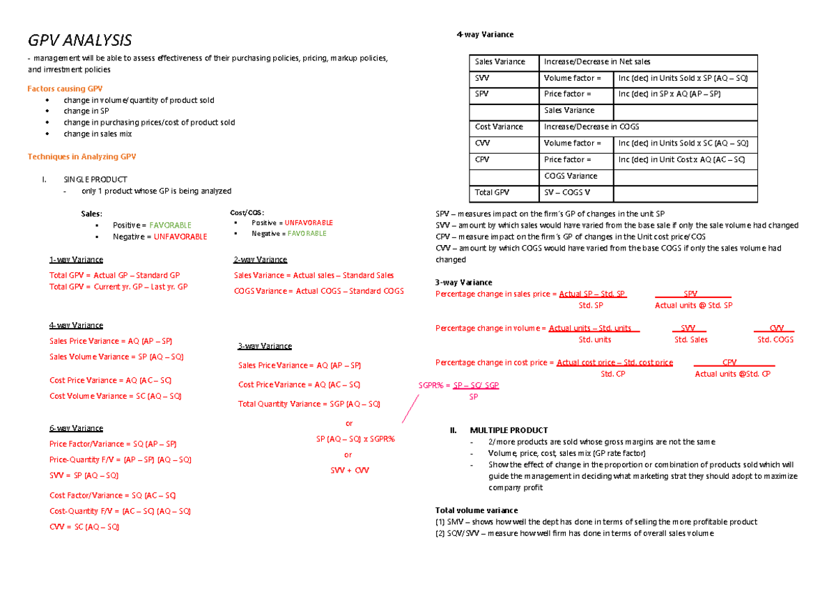 GPV Analysis - GPV ANALYSIS management will be able to assess ...