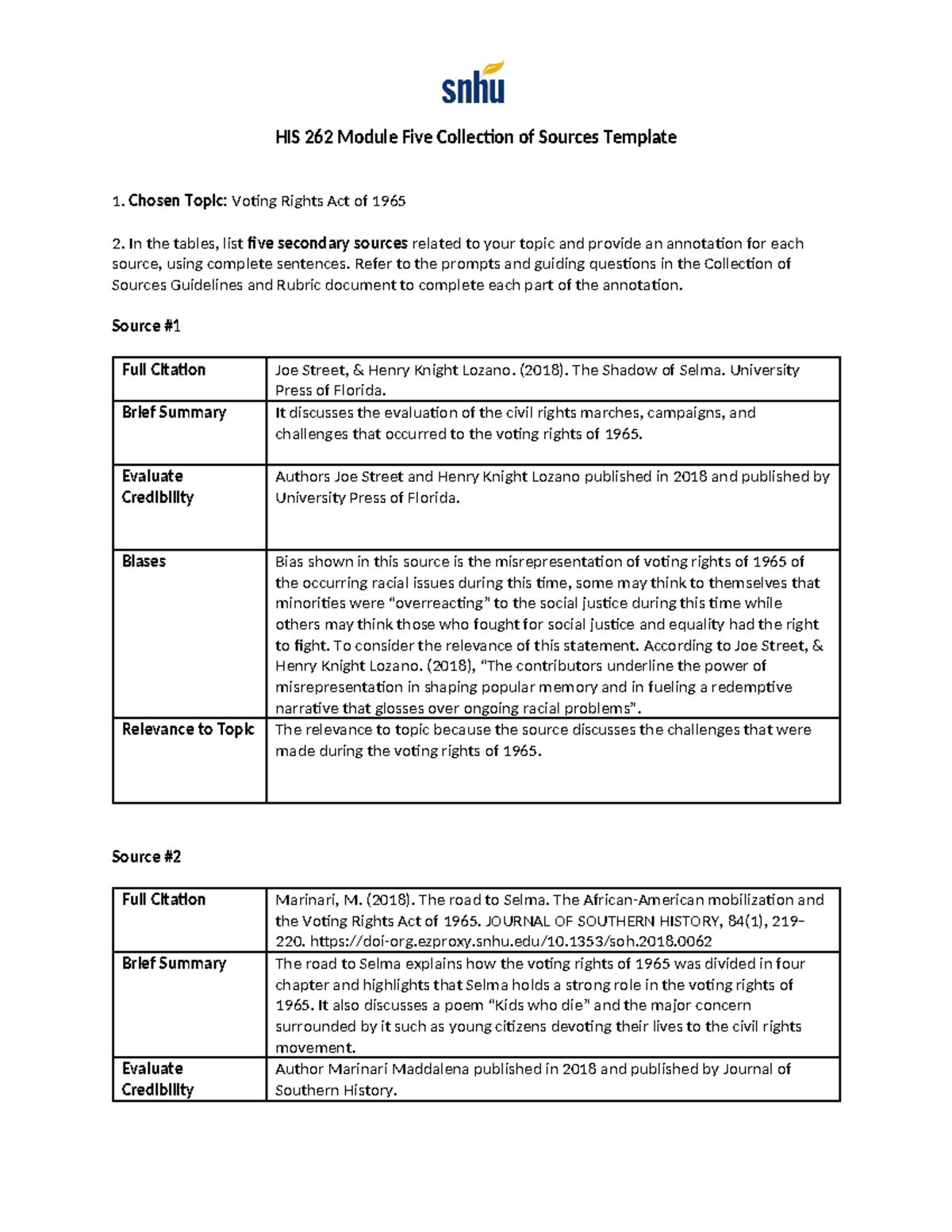 HIS 262 Module 5: Voting Rights Act of 1965 Source Collection Template ...