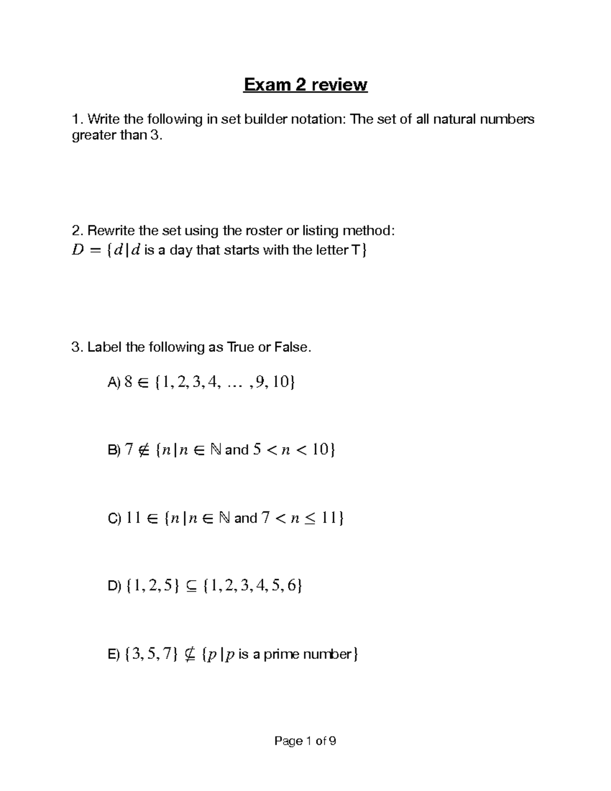 Fall 25 1580 Exam 2 Review: Set Theory & Statistics Concepts - Studocu