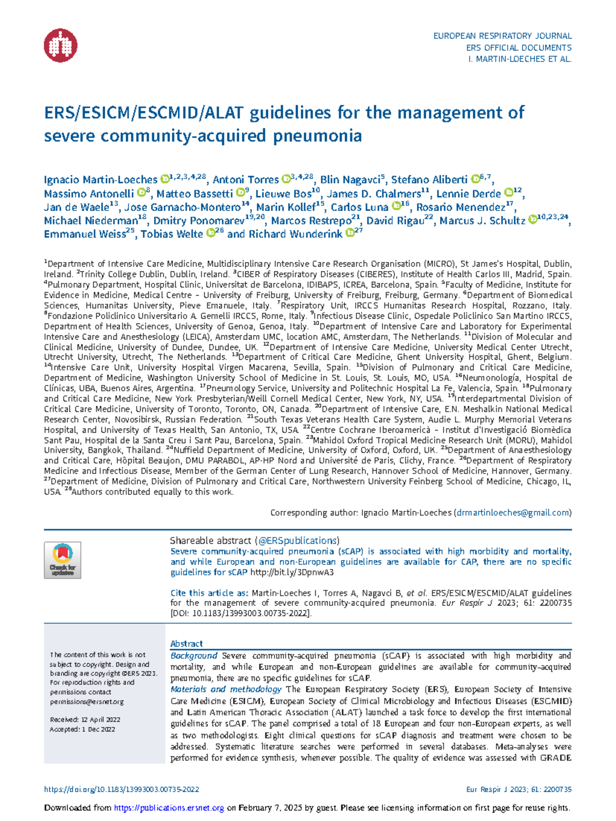 ERS Guidelines for Management of Severe Pneumonia: Key Recommendations ...