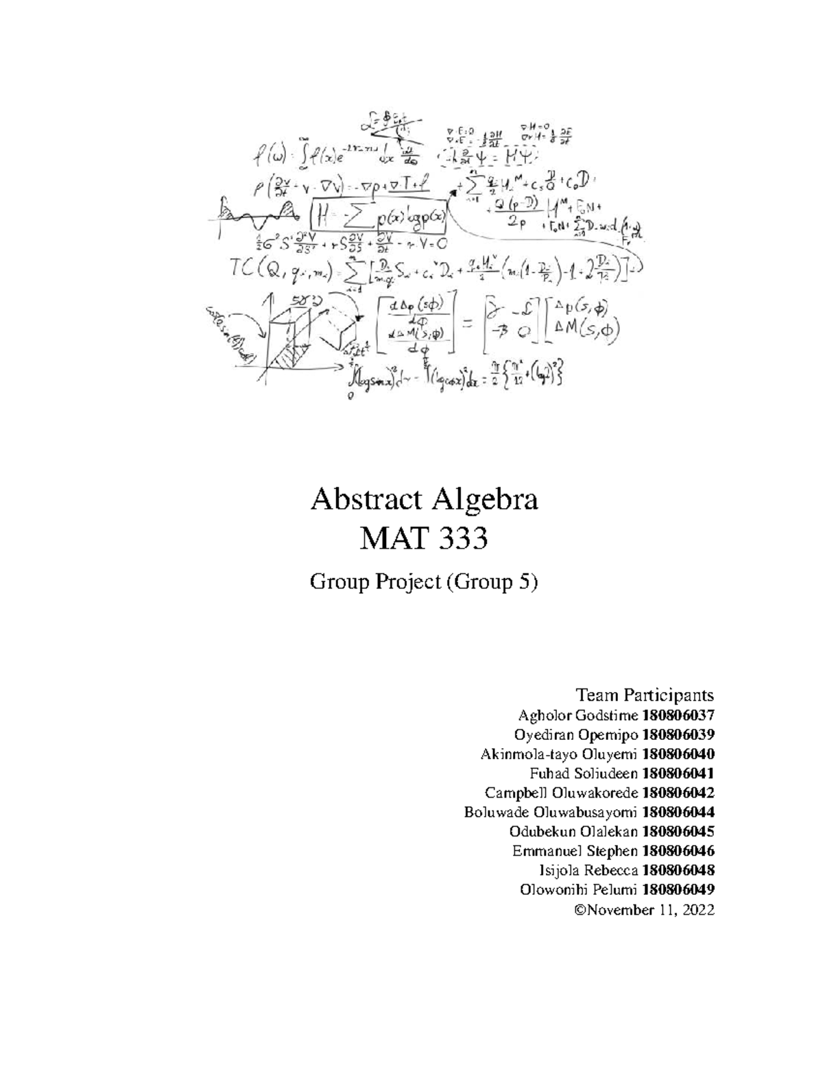 Abstract Algebra MAT 333 Group 5 - Abstract Algebra Group Project ...