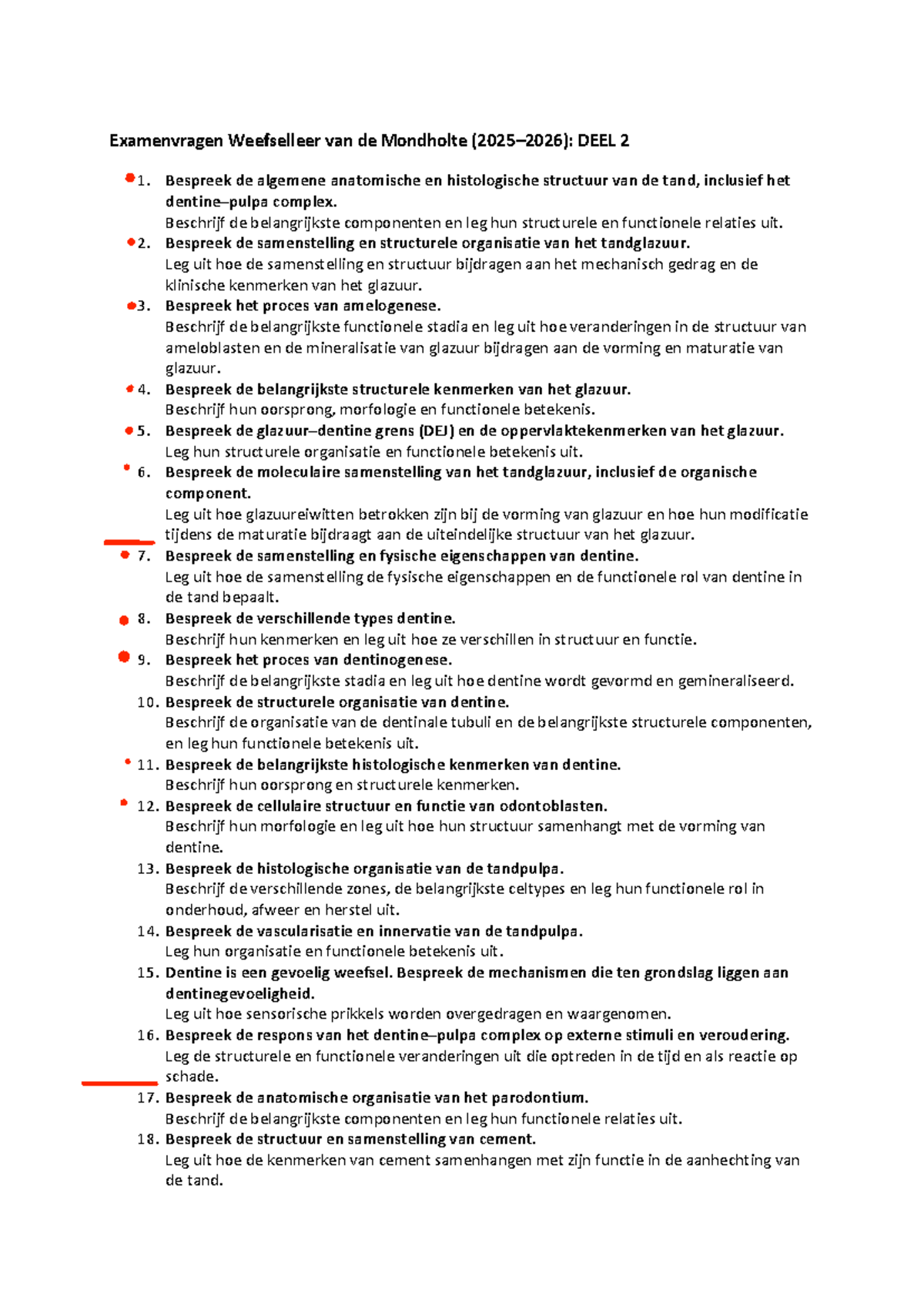 Examenvragen Weefselleer van de Mondholte DEEL 2 - Anatomie en ...