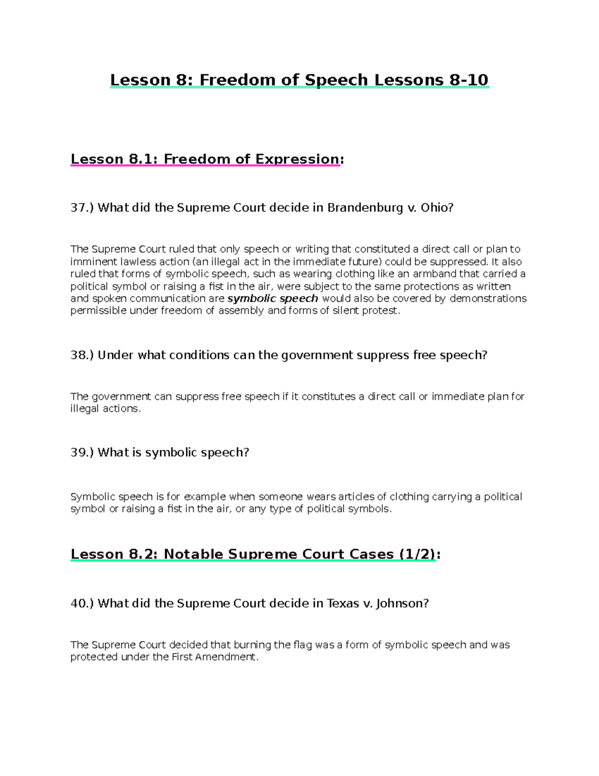 C963 Lesson 8-10: Freedom of Speech & Individual Rights Overview - Studocu